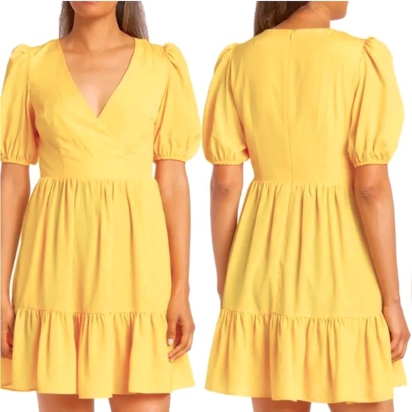 Eliza J | Dresses | Eliza J V Neck Puffy Sleeve Ruffle Bottom Dress ...